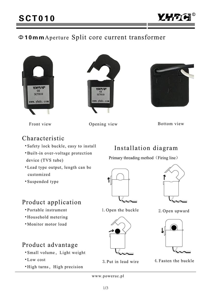 YHDC SCT010 20A: 20mA Split Core Current Transformer - Electromela Store